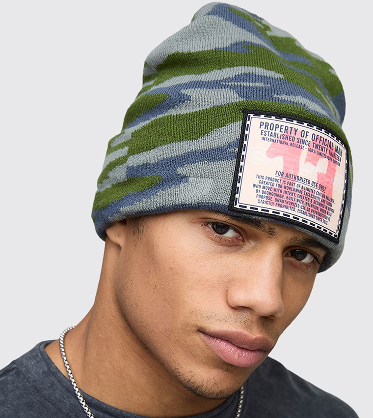 Buy BoohooMAN Patch Detail Camo Beanie In Multiple Colors | 6thStreet UAE