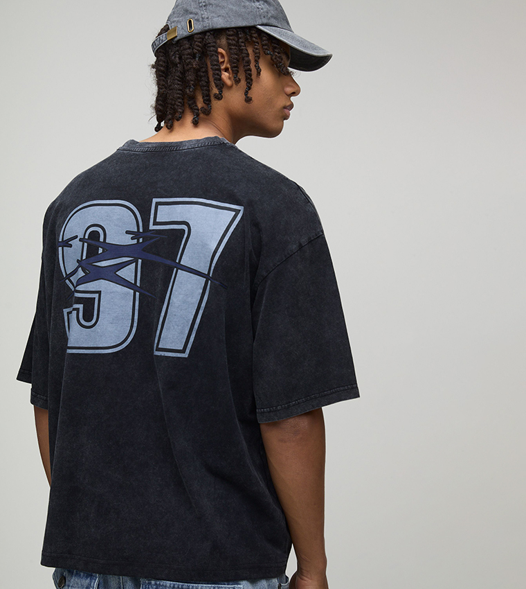 Buy BoohooMAN Sport Moto Graphic Printed Oversized T Shirt In Black ...