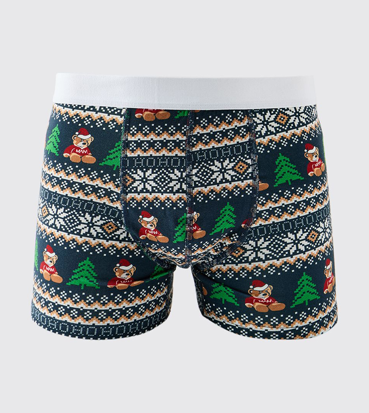 Buy BoohooMAN Teddy Bear Fair Isle Christmas Boxers In Navy | 6thStreet ...