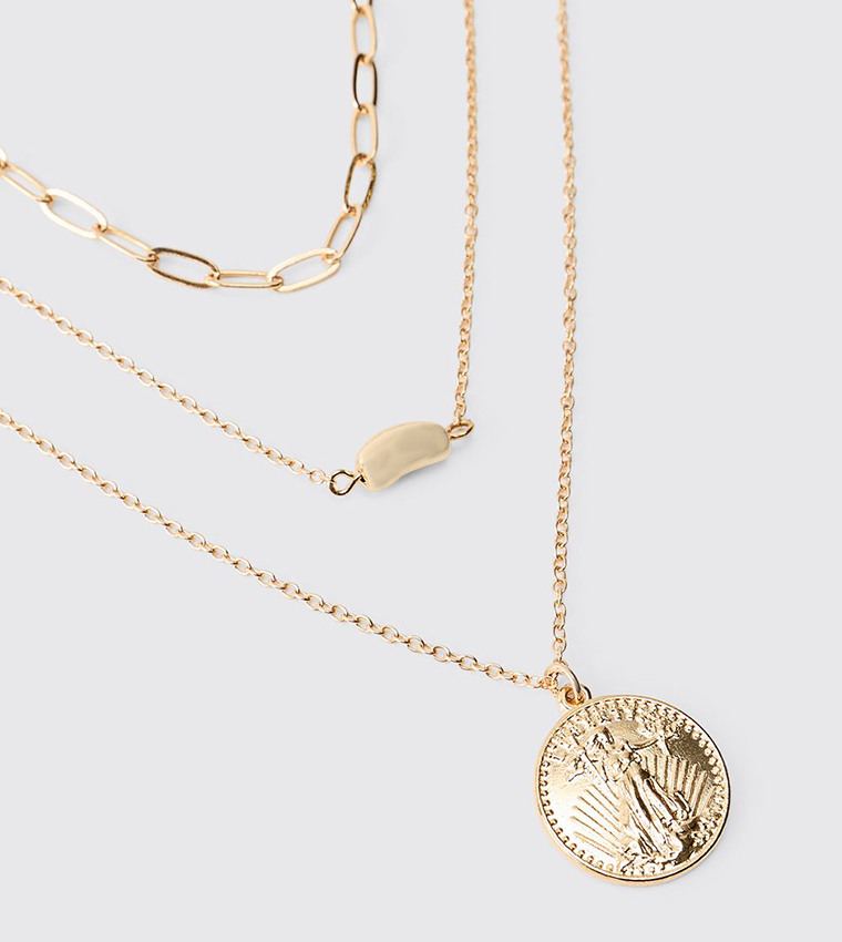 Buy BoohooMAN Layered Coin Necklace In Gold | 6thStreet UAE