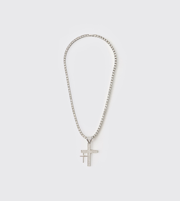 Buy BoohooMAN D Cross Chain Necklace In Silver | 6thStreet UAE