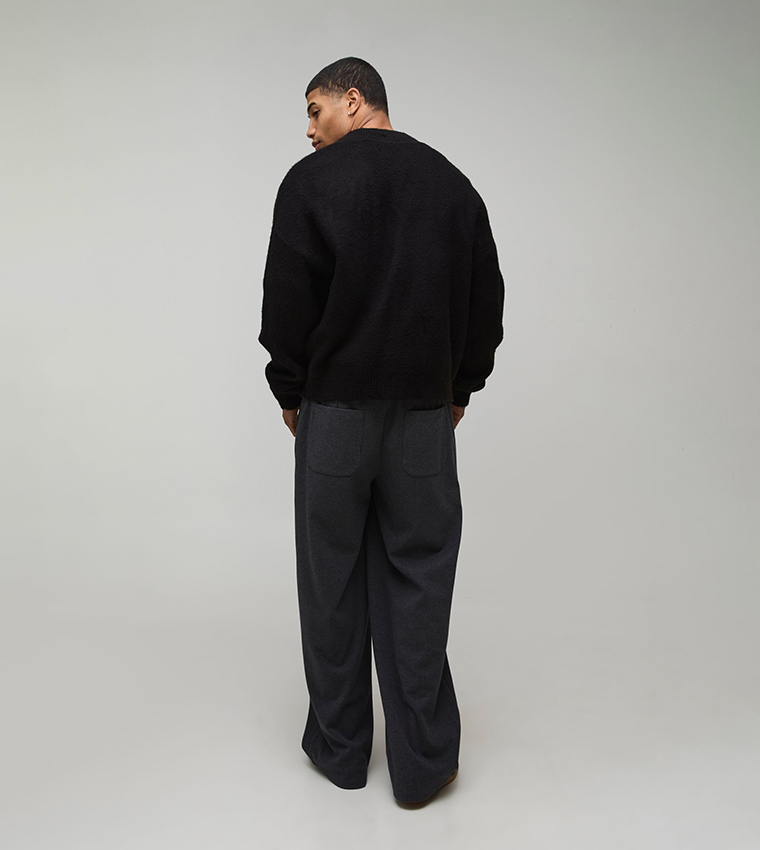 Buy BoohooMAN Brushed Boxy Fit Knitted Cardigan In Black | 6thStreet UAE