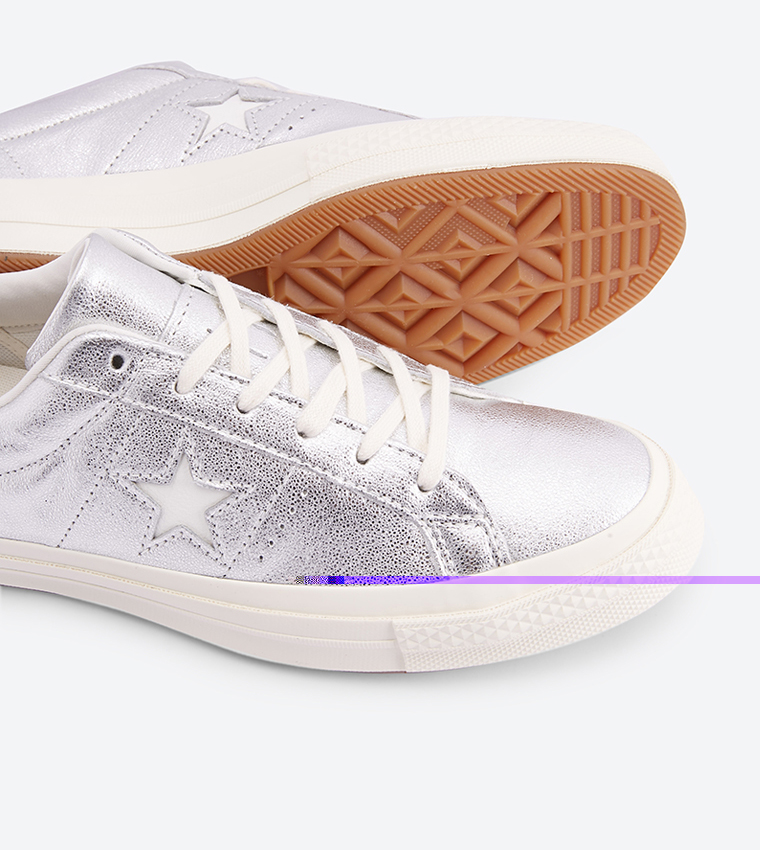 Buy Converse One Star Side Details Lace Up Closure Sneakers Silver In ...