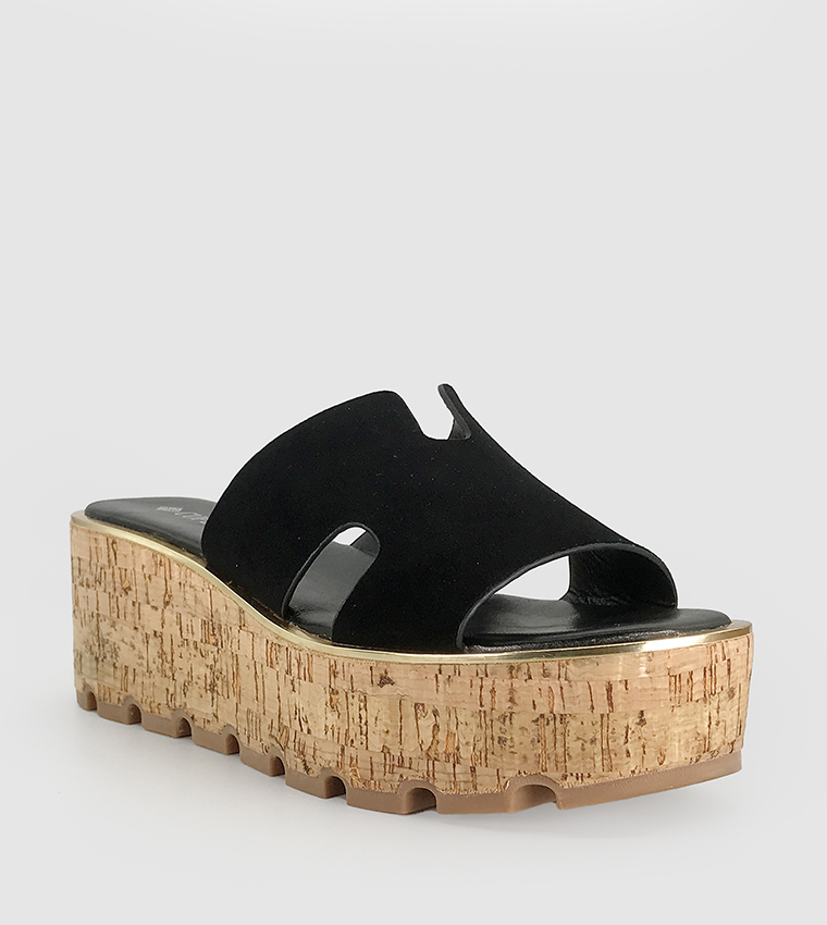 Buy Cuple Open Toe Cork Heel Platform Sandals In Black | 6thstreet UAE