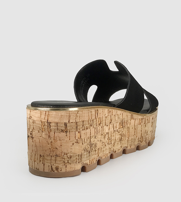 Buy Cuple Open Toe Cork Heel Platform Sandals In Black | 6thStreet UAE