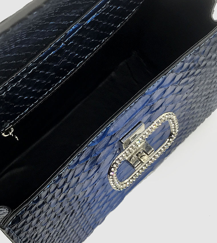 Buy Cuple Croc Textured Top Handle Bag In Navy | 6thstreet UAE