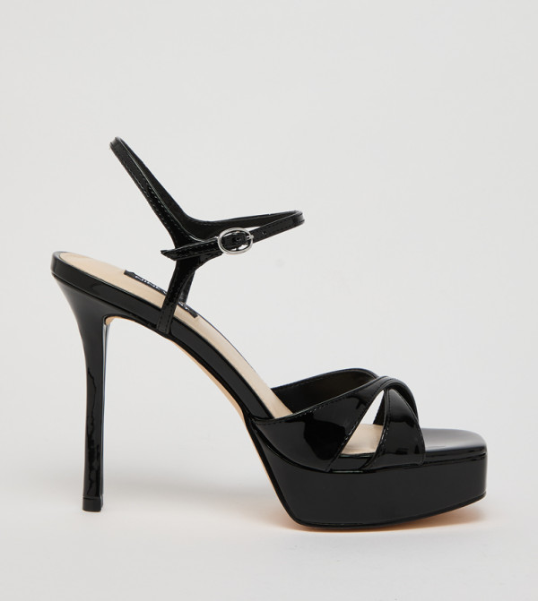 Buy Nine West TATES Open Toe Ankle Loop Platform Heel Sandals In Black ...