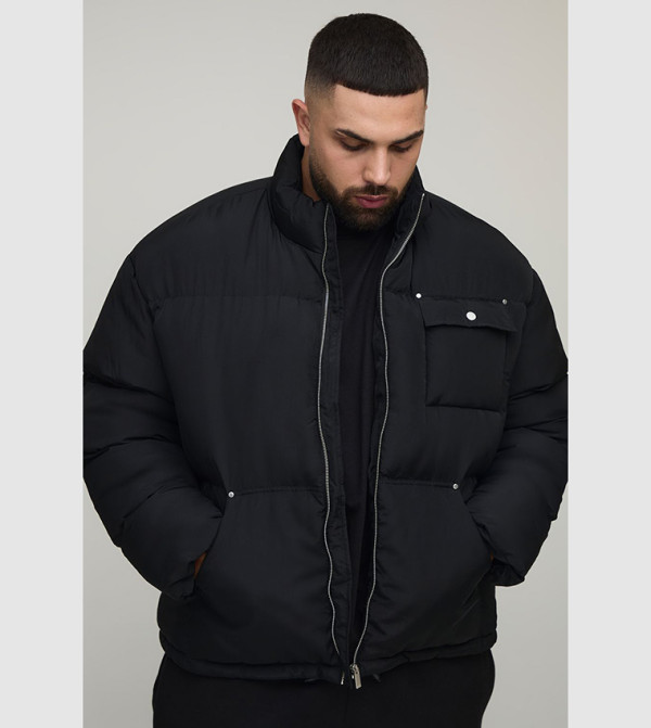Buy BoohooMAN Plus & Tall Regular Fit Nylon Carpenter High Neck Puffer ...