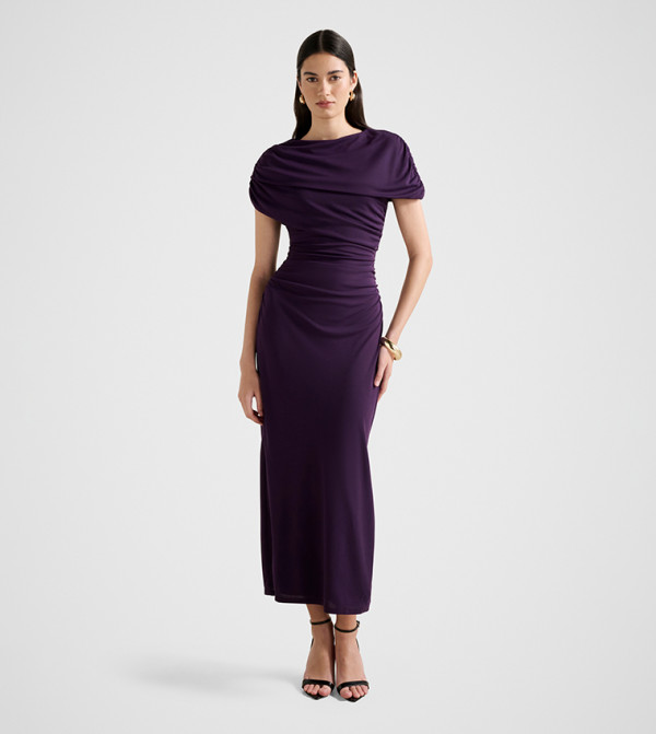 Buy Forever New KORI Draped Short Sleeves Midi Dress In Purple ...