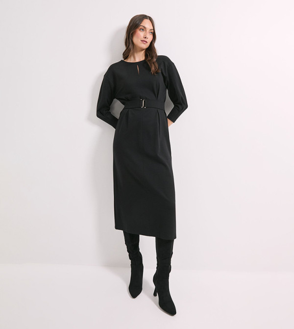Buy Principles Keyhole Stitch Detail Ponte Midi Dress In Black ...
