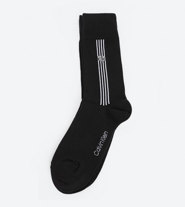 Buy Calvin Klein 2 Pks Sized Logo Clock Socks Black In Black ...