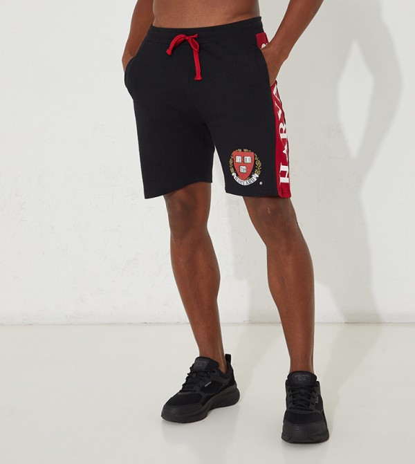 Buy HARVARD Drawstring Waist Casual Shorts In Black | 6thStreet UAE