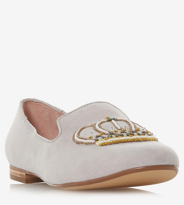 Buy Dune London Giorgette Block Heel Round Toe Loafers In Grey ...