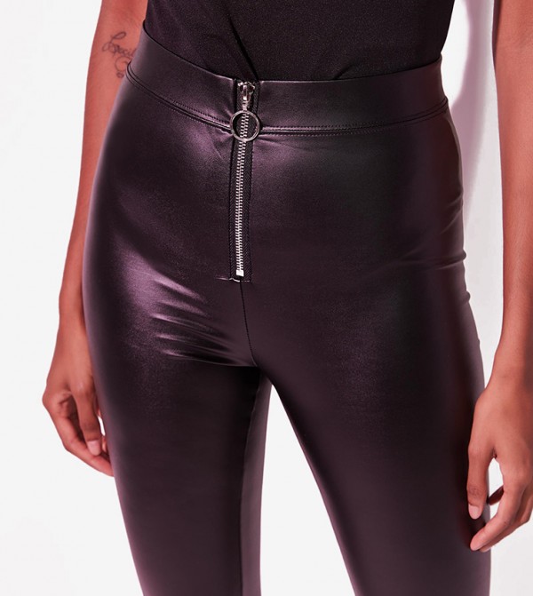 Buy Ardene Vegan Leather Legging With Zip Black In Black | 6thStreet ...
