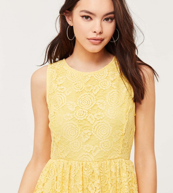 Buy Ardene Below The Knee All Over Lace Dress Yellow In Yellow ...