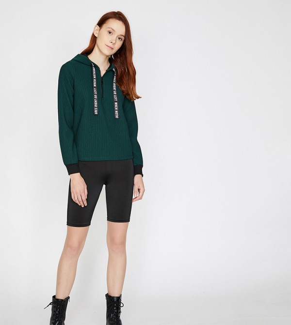 Buy Koton Solid Zipper Detail Hooded Sweatshirt In Green | 6thStreet UAE
