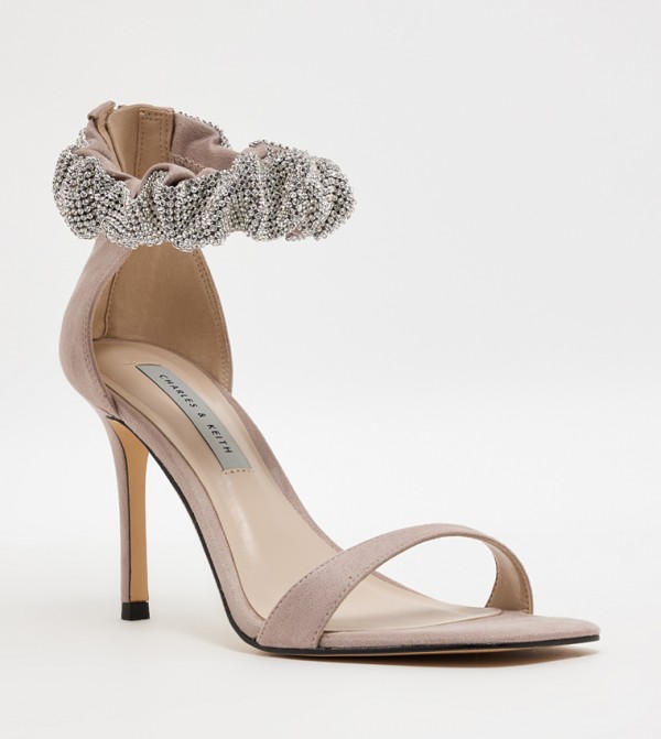 Buy Charles & Keith Gem Encrusted Ruffle Strap Stiletto Heel Sandals In ...