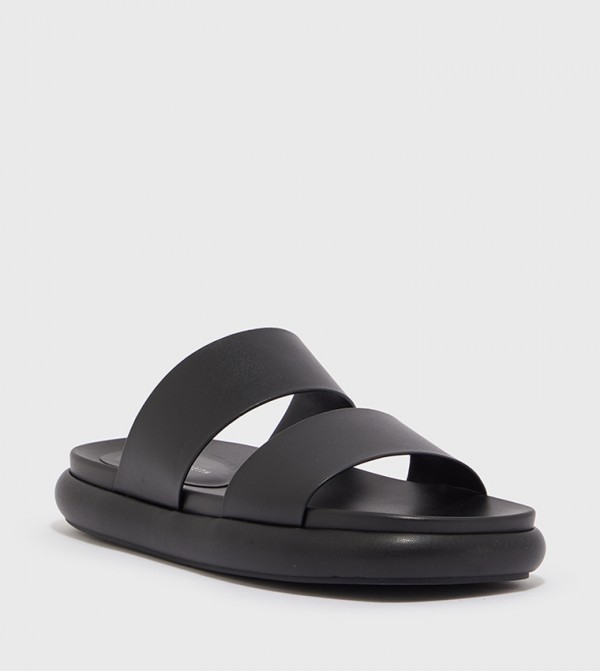 Buy Charles & Keith Wide Strap Slide Sandals In Black | 6thStreet Qatar