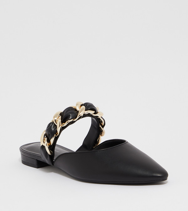 Buy Charles & Keith Braided Chain Link Flat Mules In Black | 6thStreet ...