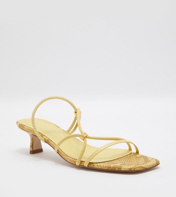 Buy Charles & Keith Snake Print Strappy Kitten Heel Sandals In Yellow ...