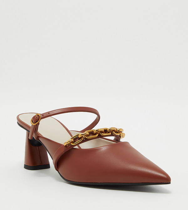 Buy Charles & Keith Chain Link Accent Trapeze Heel Mules In Brown ...