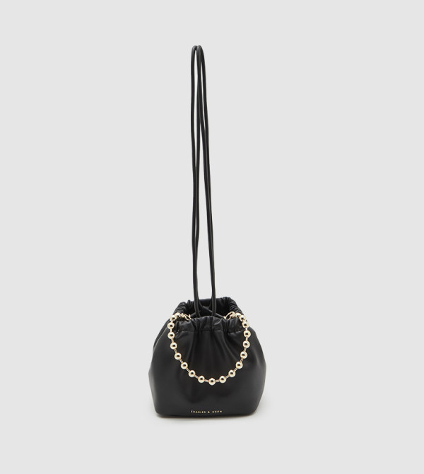 Buy Charles & Keith Aldora Beaded Handle Bucket Bag In Black ...