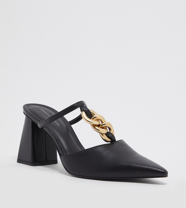 Buy Charles & Keith Chain Link Detail Heel Mules In Black | 6thstreet UAE