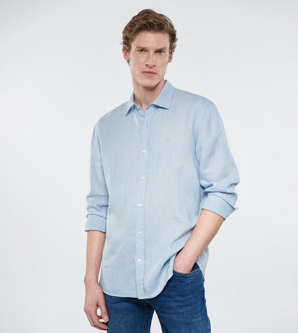 Buy Mavi Logo Embroidered Linen Shirt In Blue | 6thStreet UAE