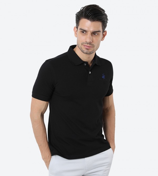 Buy Beverly Hills Polo Club Core Stretch Pique Polo Black In Black ...
