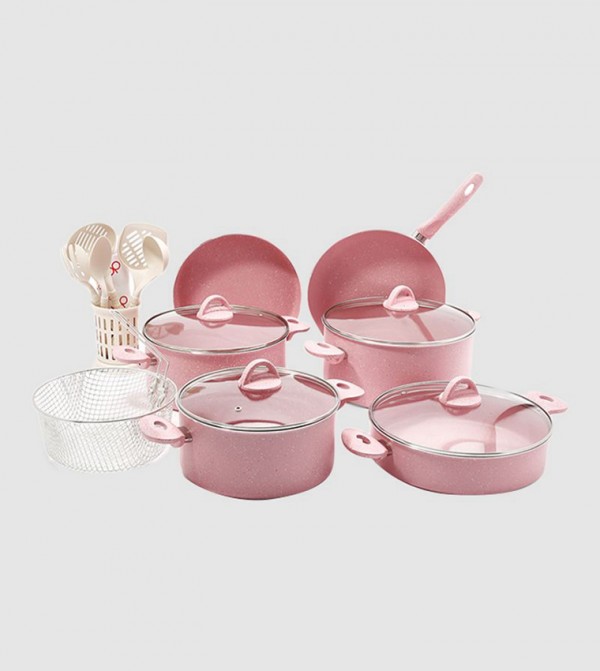 Buy Kunzita Home Napoli Granite Cookware Set Of 18 Pieces Pink Pyrex ...
