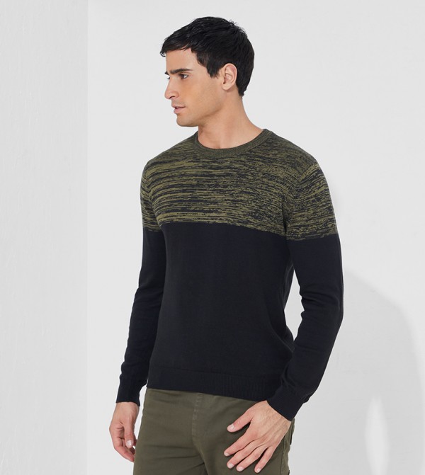 Buy HIS & HERS Color Block Regular Fit Sweater In Black | 6thStreet ...