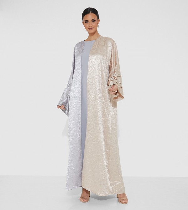 Buy Rosette Abaya Moon Embroidered Open Abaya In Grey | 6thStreet UAE