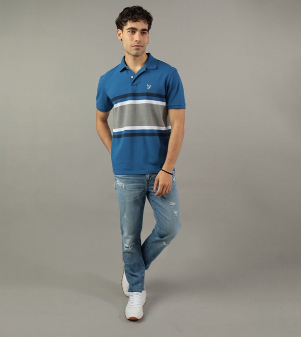 Buy American Eagle Color Block Pique Polo T Shirt In Blue | 6thStreet UAE