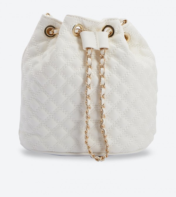 Buy R&B Quilted Drawstring Bucket Bag Off White In Off White ...