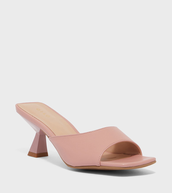 Buy HIS & HERS Square Toe Spool Heel Mules In Pink | 6thStreet UAE