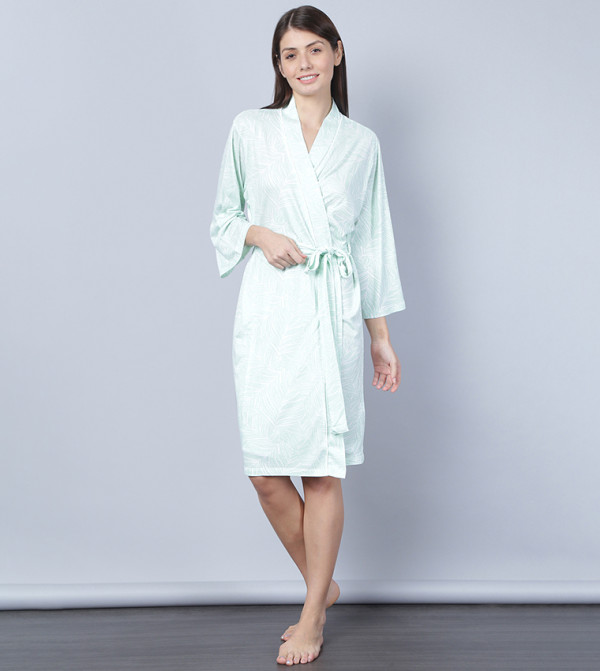 Buy HIS & HERS Solid Regular Night Robe In Green | 6thStreet Qatar