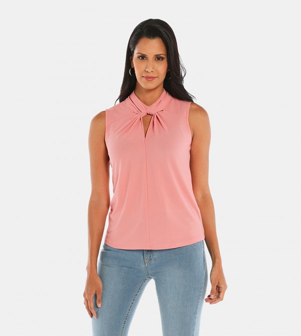 Buy HIS & HERS Solid Keyhole Neck Top In Pink | 6thStreet Qatar