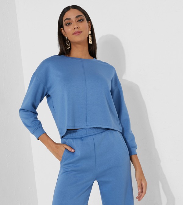 Buy HIS & HERS Solid Crop Top In Blue | 6thStreet Qatar