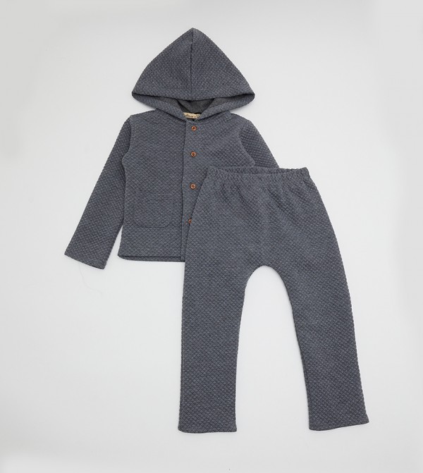 Buy Adams Kids 2 Piece Bonded Fabric Hooded Jog Set In Grey | 6thStreet UAE
