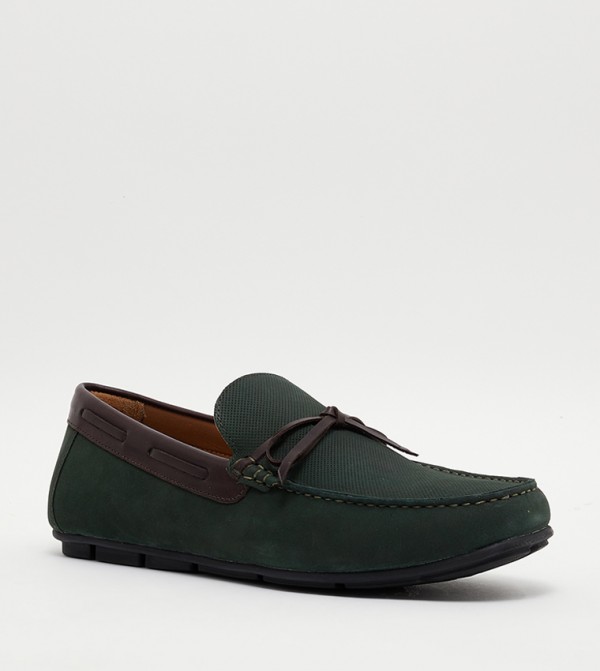 Buy Austin Reed @ CCC Bow Detail Textured Loafers In Olive | 6thStreet UAE