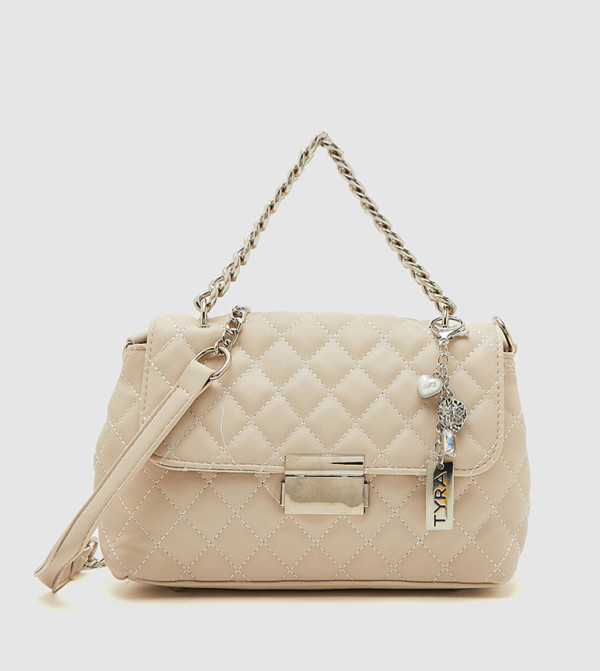 Buy Tyra Quilted Shoulder Bag With Keychain In Beige | 6thStreet UAE