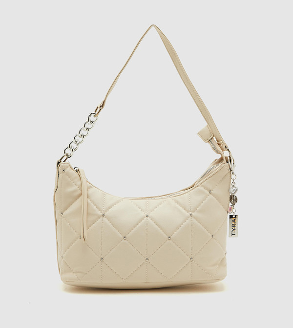 Buy Tyra Quilted Shoulder Bag With Keychain In Beige | 6thStreet UAE