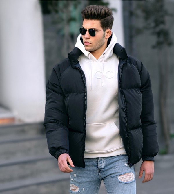 Buy Madmext Solid Long Sleeves Puffer Jacket In Black | 6thStreet Saudi ...