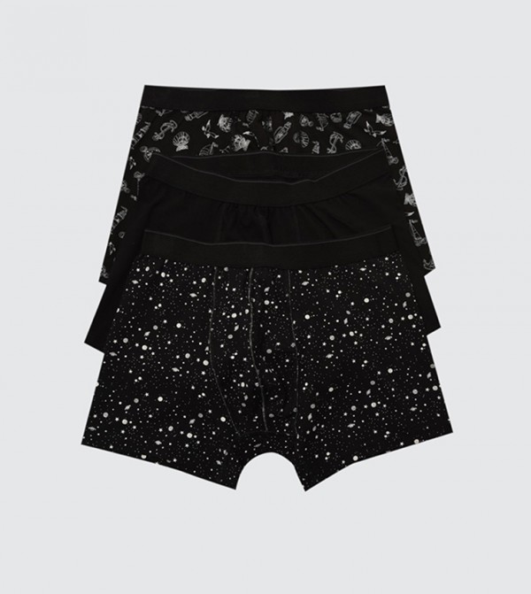 Buy Trendyol Pack Of 3 Printed Regular Fit Boxer In Black | 6thStreet UAE