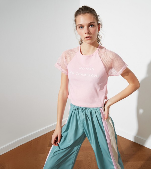 Buy Trendyol Mesh And Print Detailed Active T Shirt In Pink | 6thStreet ...