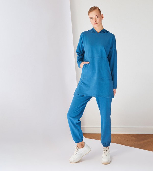 Buy Trendyol Hooded Knitted Hijab Tracksuit Set In Blue | 6thStreet Bahrain
