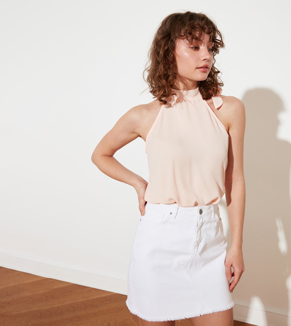 Buy Trendyol Solid Halter Neck Top In Beige | 6thStreet Qatar
