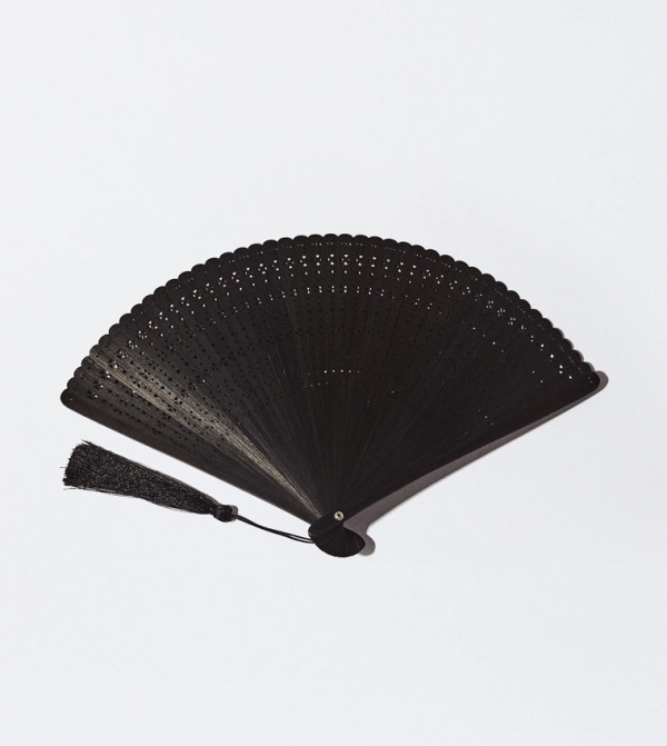 Buy Parfois Bamboo Perforated Folding Fan In Black | 6thStreet UAE