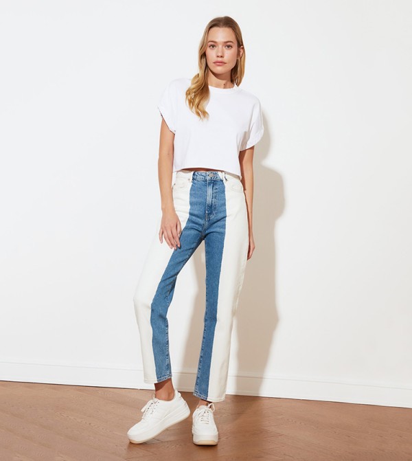 Buy Trendyol High Waist Colorblocked Straight Jeans In Multiple Colors ...