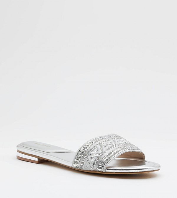 Buy Aldo GHALIA Embellished Open Toe Flat Sandals In Silver | 6thStreet ...